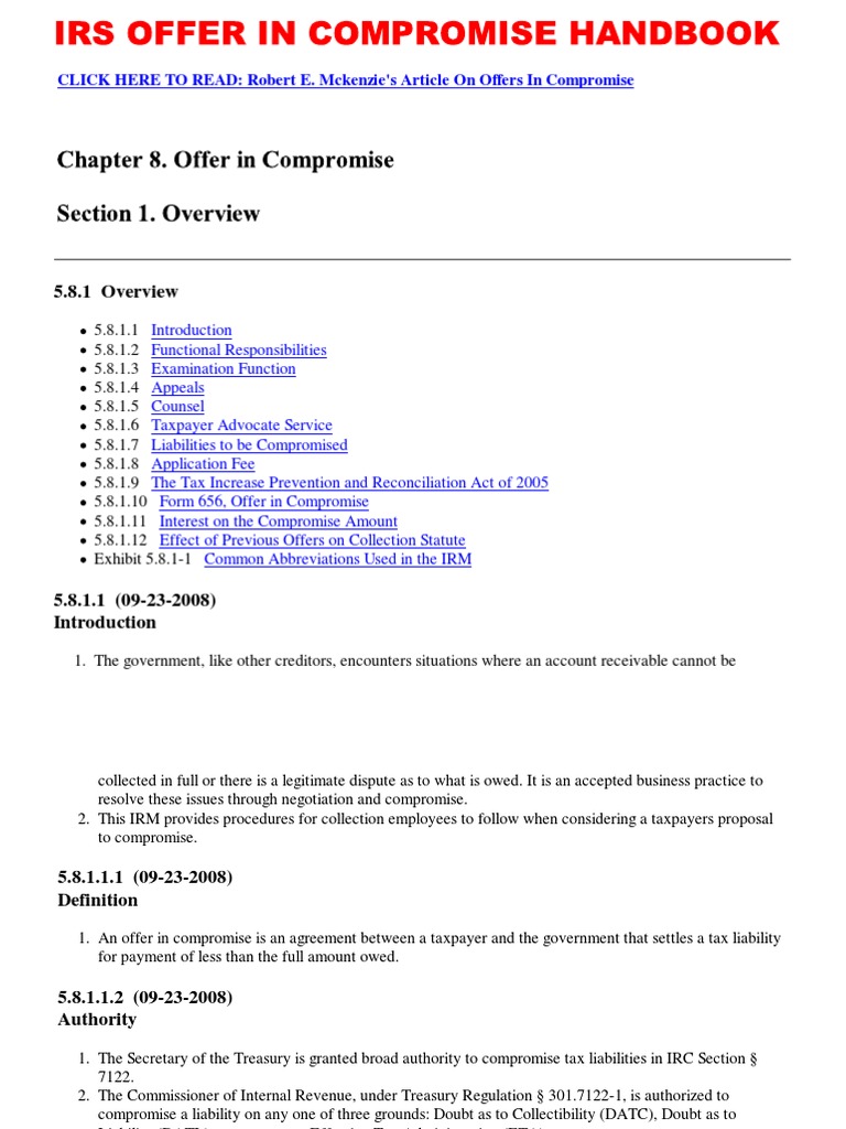 IRS Offer in Compromise Handbook | PDF | Limited Liability Company ...