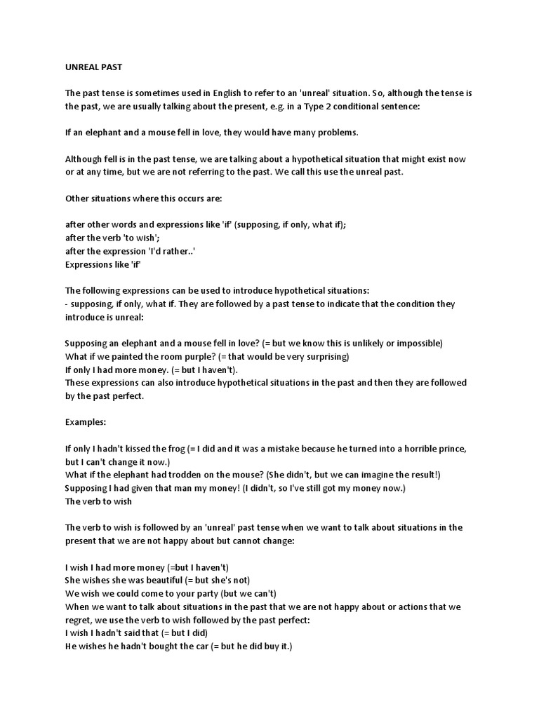 Unreal Past | Download Free PDF | Verb | Grammatical Tense