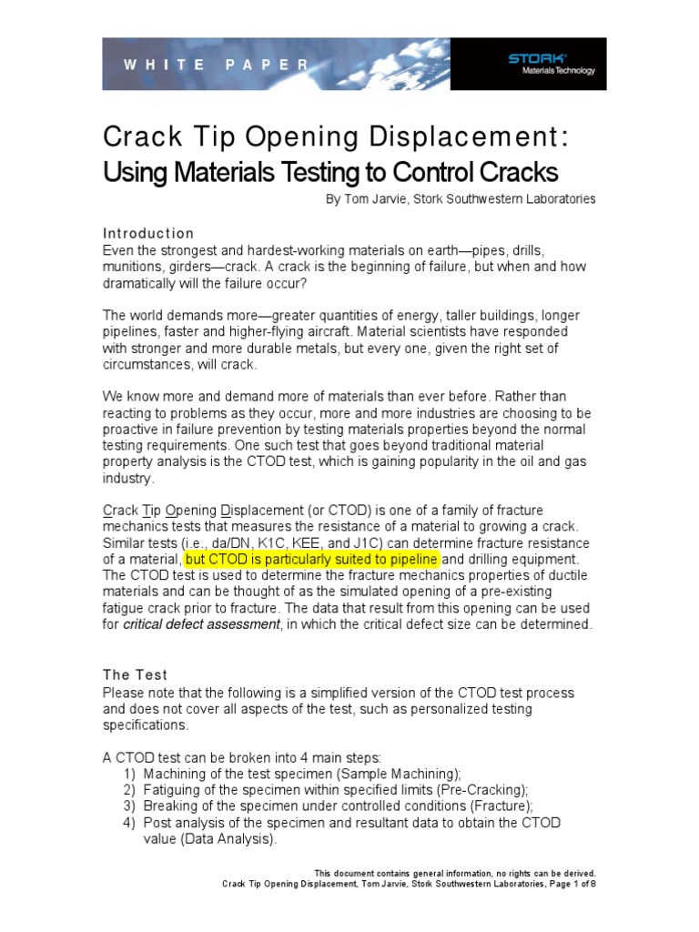 Crack Tip Opening Displacement: Using Materials Testing To Control ...