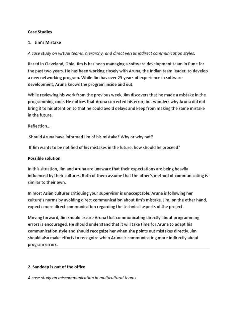 Cross Cultural Case Studies With Solutions | PDF | Conversation ...