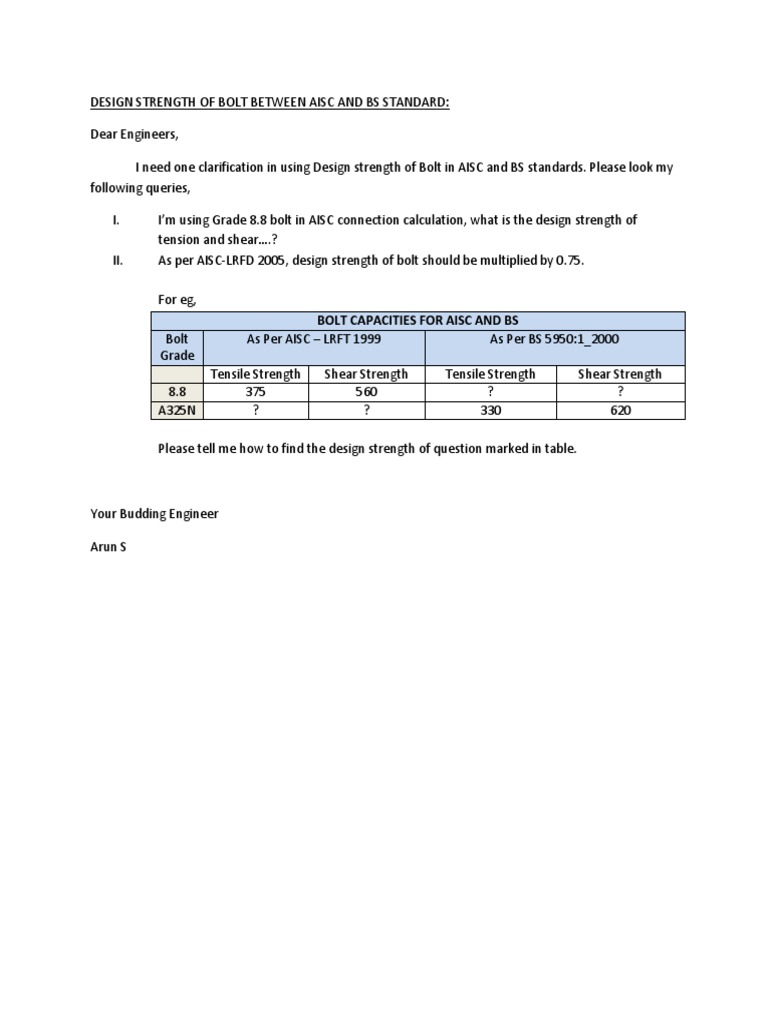 Bolt Capacities For Aisc and Bs | PDF