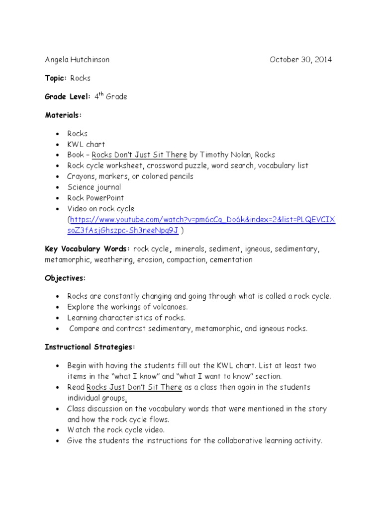 Rocks Lesson Plan | PDF | Sedimentary Rock | Rock (Geology)