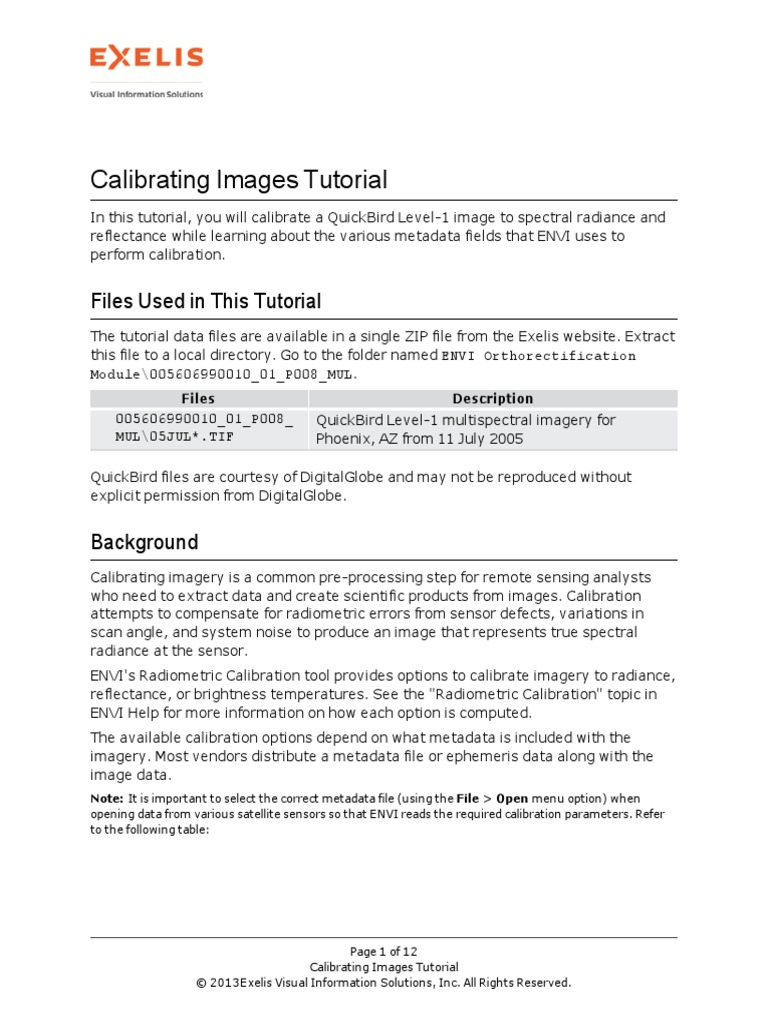 Calibrating Images Tutorial: Files Used in This Tutorial | PDF