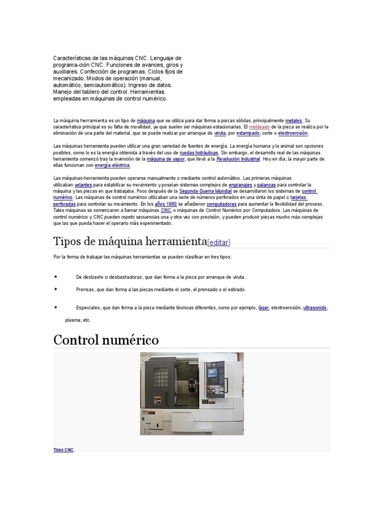 Características y Funciones de Máquinas CNC | PDF | Control numerico | Mecanizado