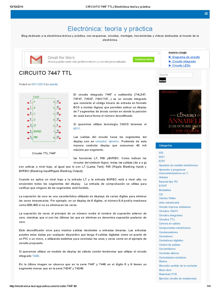 Circuito Integrado 7447 TTL y su Uso | PDF | Microcontrolador | Electrónica
