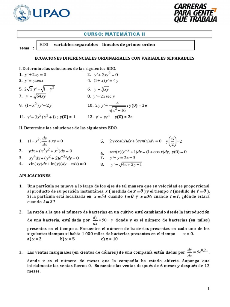 Edo Practica | PDF | Ecuaciones diferenciales | Ecuaciones