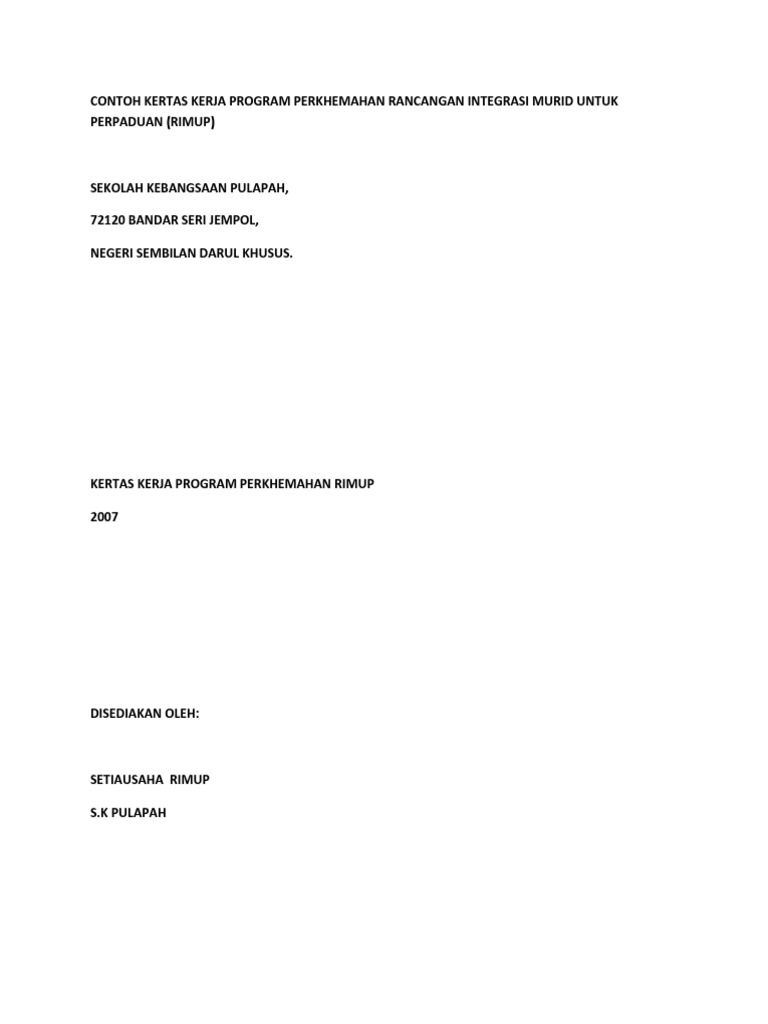 Contoh Kertas Kerja Program Perkhemahan Rancangan Integrasi Murid Untuk ...