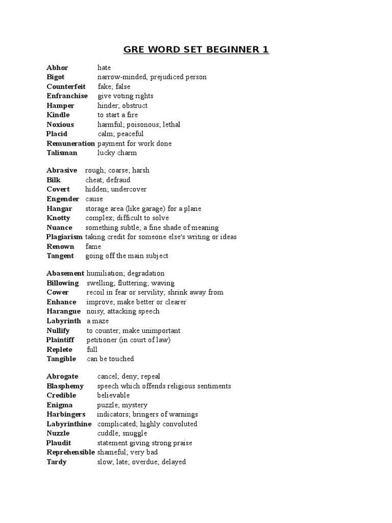 GRE Word Set Beginner | PDF | Language Arts & Discipline | General Fiction