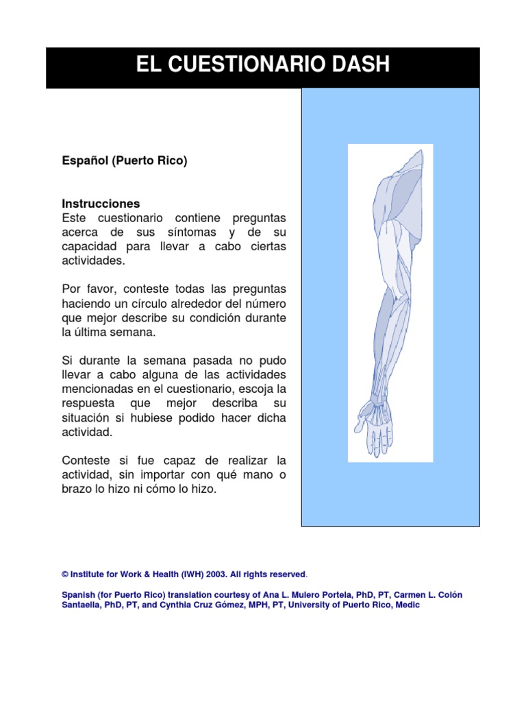 Cuestionario DASH Hombro Codo y Mano PDF | PDF | Deportes | Ocio