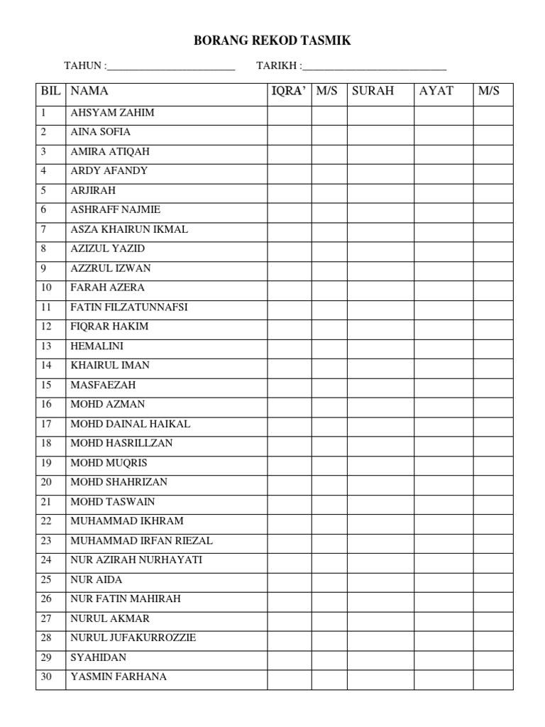 Borang Rekod Tasmik 6b | PDF