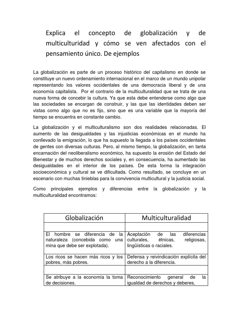 Pensamiento Unico y Multiculturalidad | PDF | Globalización | Multiculturalismo