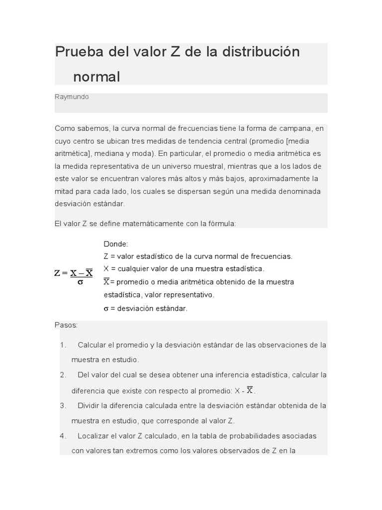 Prueba Del Valor Z de La Distribución Normal | PDF | Enseñanza de ...