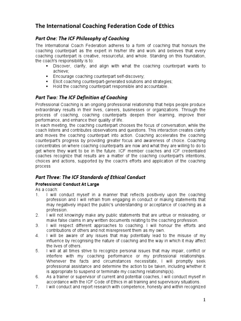 Coaching Code of Ethics PDF | PDF | Confidentiality | Communication