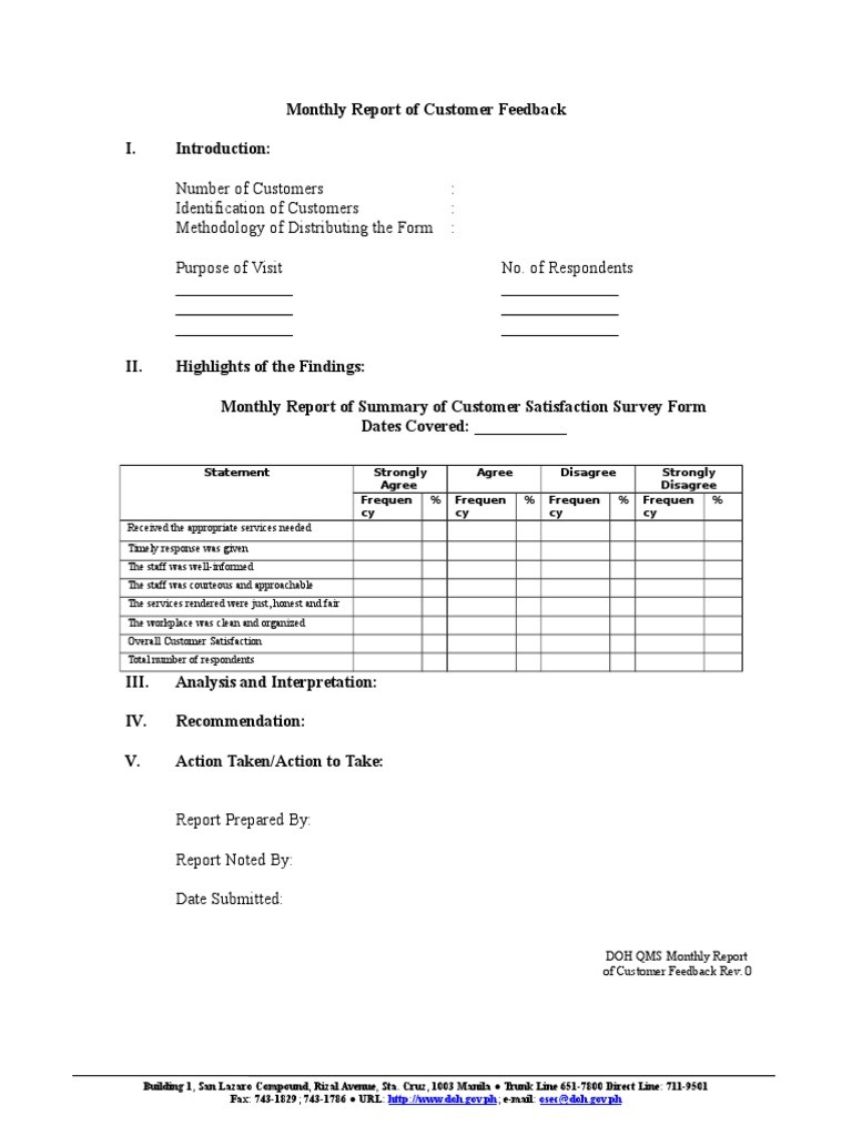 Monthly Customer Feedback Report | PDF