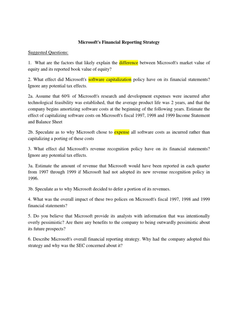 Microsoft Financial Reporting Strategy-Case | Download Free PDF ...