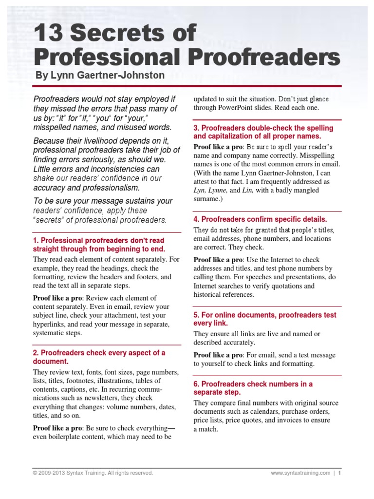 13 Secrets of Professional Proofreaders.pdf | Proofreading | Copy Editing