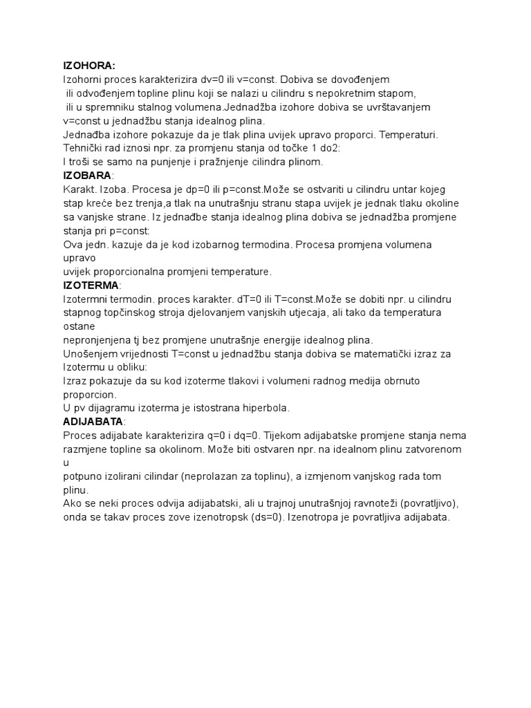 Izohora - Izobara - Izoterma - Adijabata | PDF