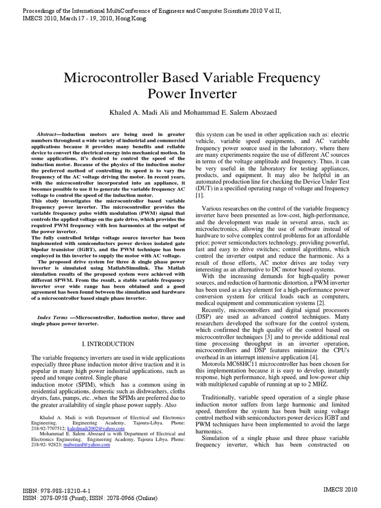 Microcontroller Based Variable Frequency Power Inverter: Khaled A. Madi Ali and Mohammad E ...
