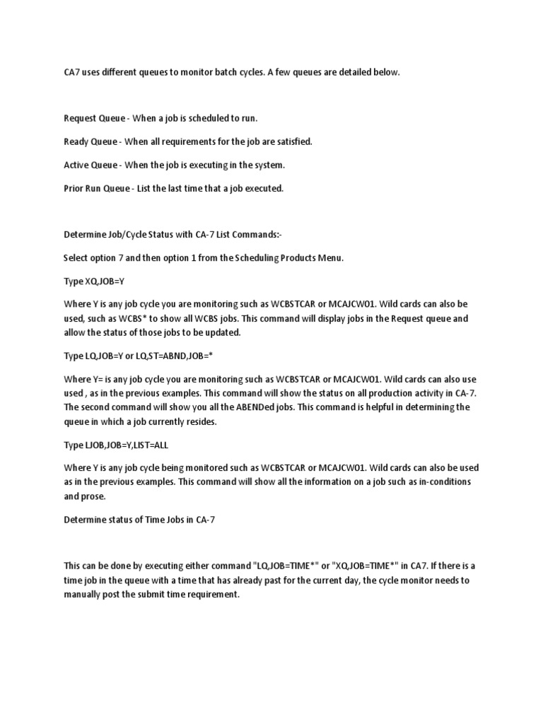 CA7 | Scheduling (Computing) | Database Index