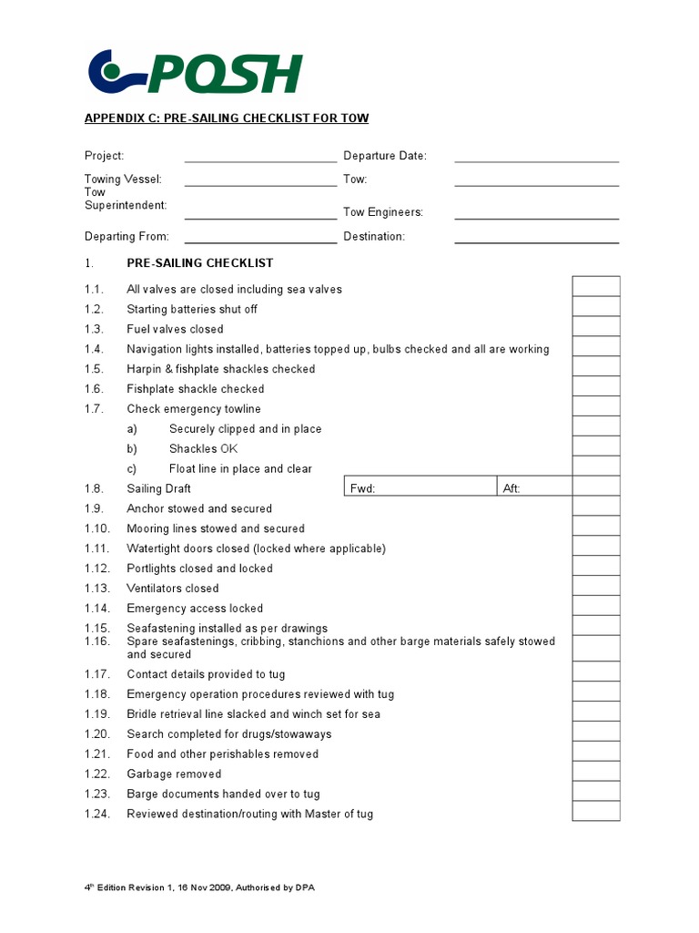 Pre-Sailing Towing Checklist | PDF | Watercraft | Ships