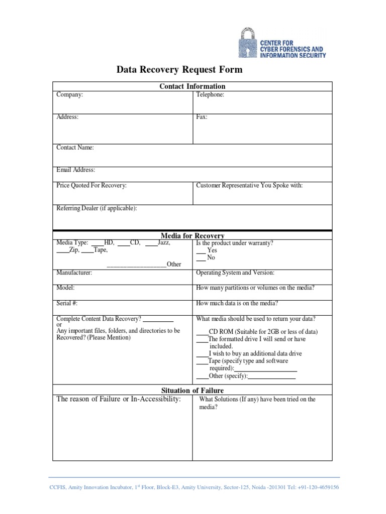 Data Recovery Request Form: Contact Information | PDF | Negligence ...