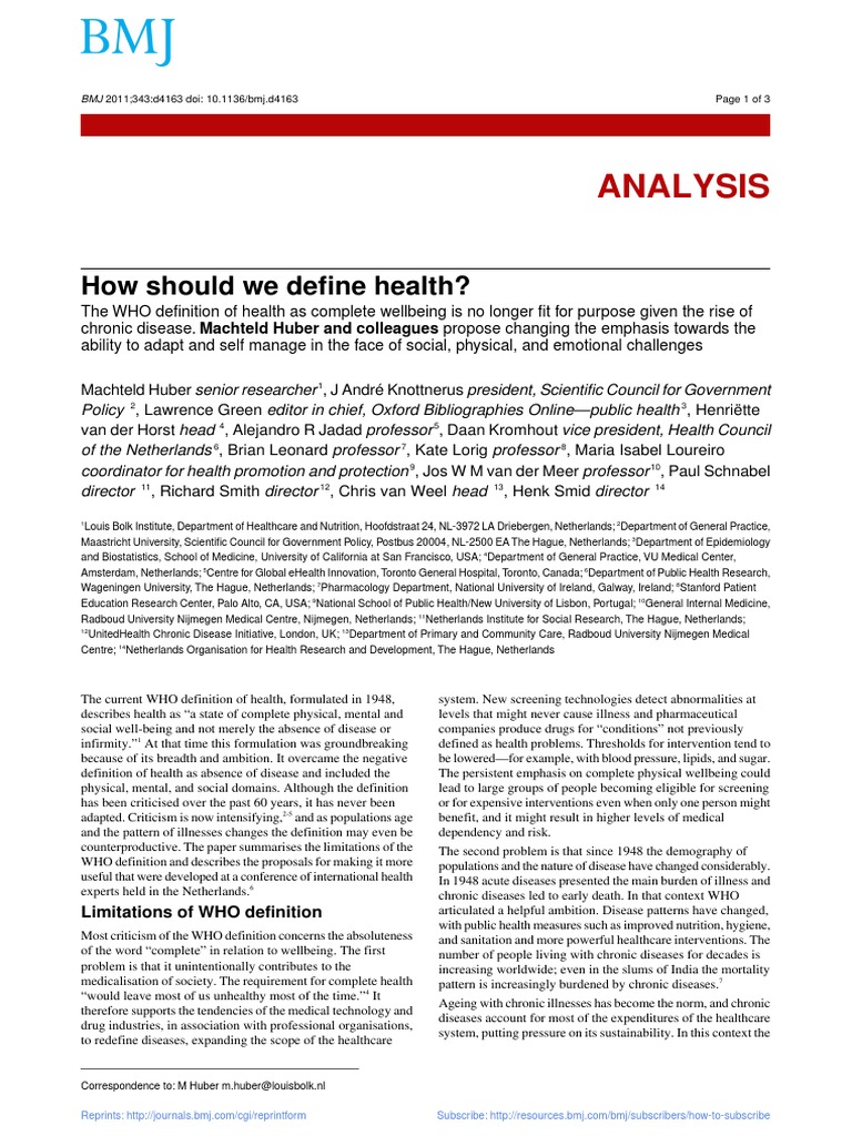 Huber 2011 How Should We Define Health PDF | PDF | Chronic Condition ...