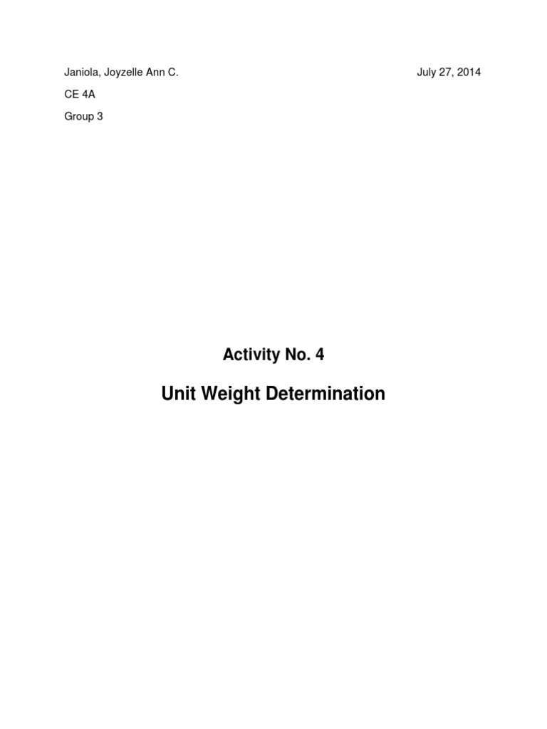Unit Weight Determination of Soil Samples | PDF | Geotechnical ...