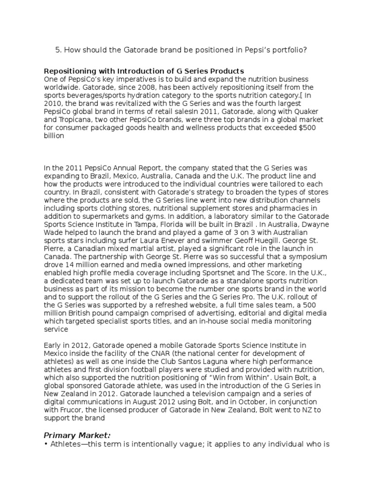 Gatorade Positioning in Pepsico | PDF | Pepsi Co | Drink