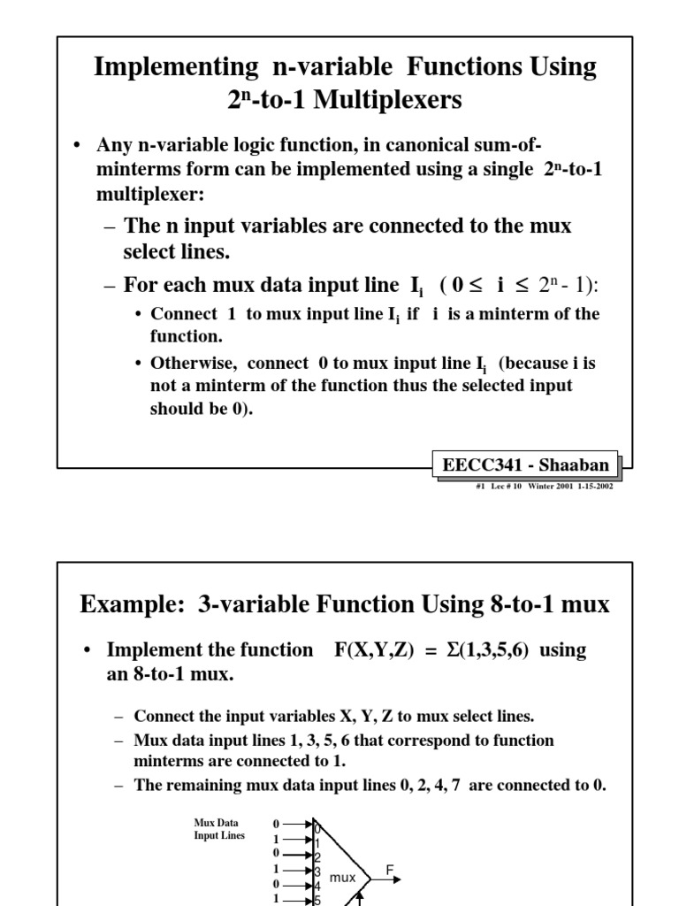 Implementing N-Variable Functions Using 2 - To-1 Multiplexers | PDF ...