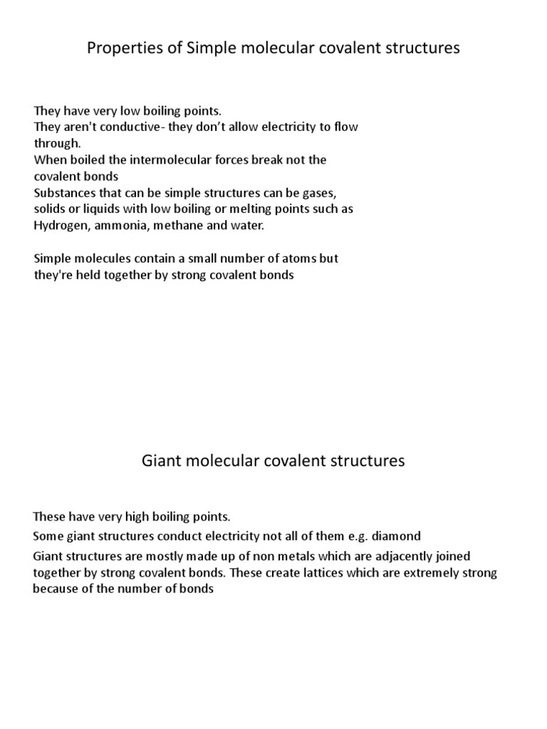 Simple vs. Giant Covalent Structures | PDF