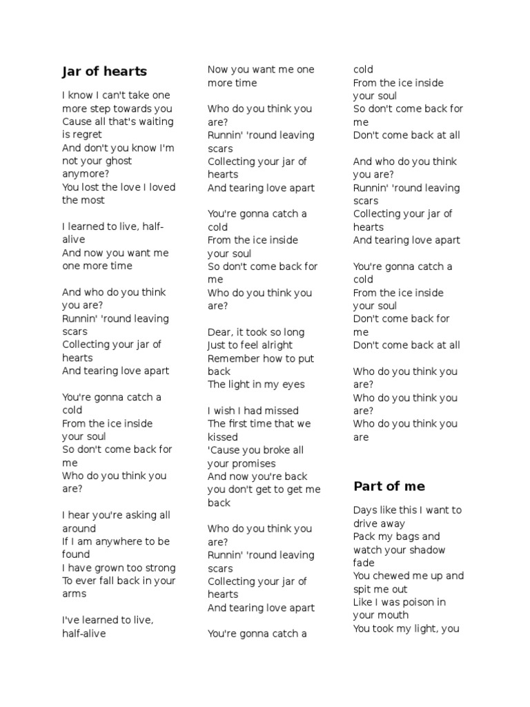 A Collection of Song Lyrics Exploring Themes of Love, Heartbreak, and ...