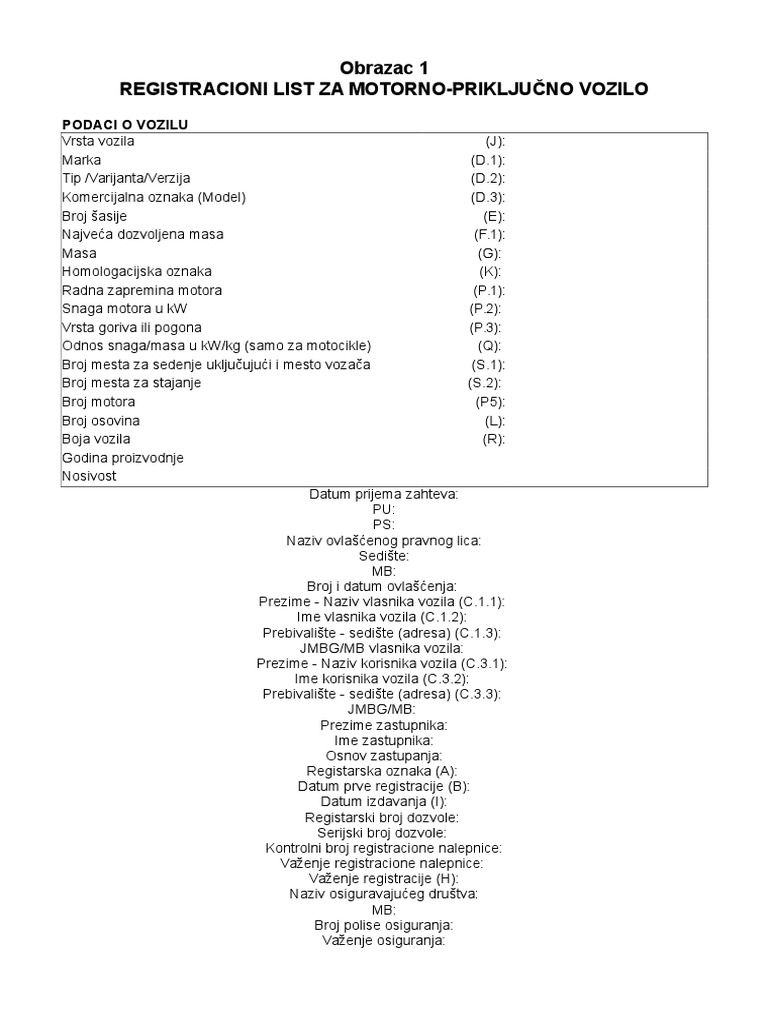 Obrazac Saobracajne Dozvole | PDF