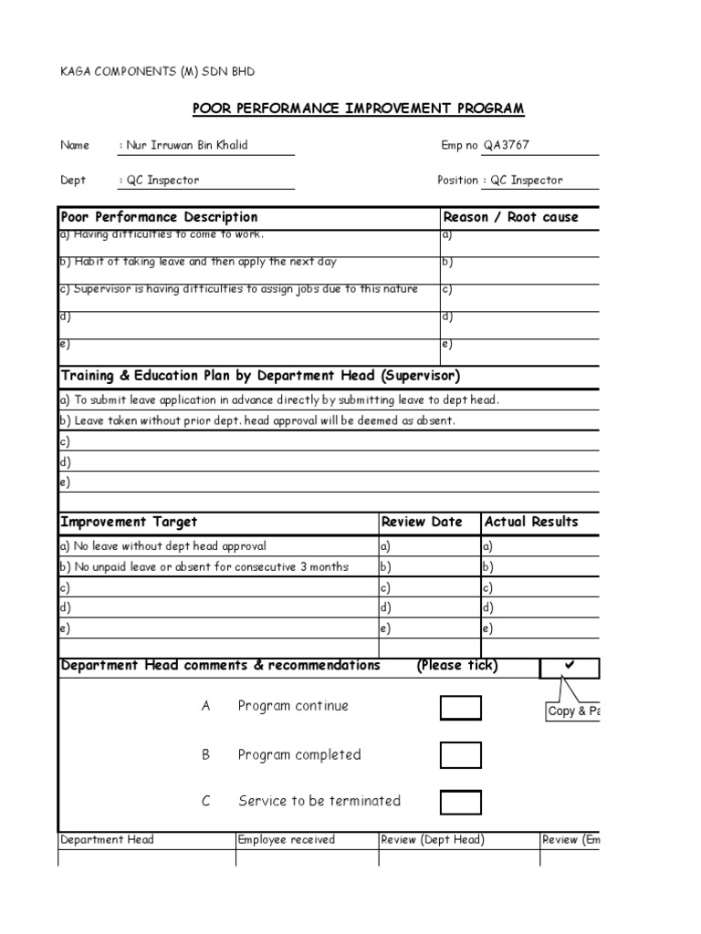 Poor Performance Improvement Program | PDF