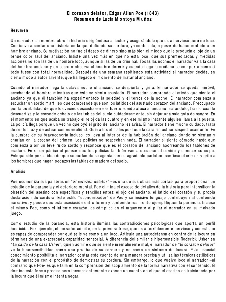 Análisis de "El corazón delator" de Poe | PDF | Edgar Allan Poe | Amor