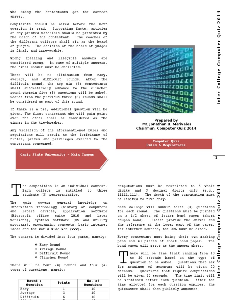 Computer Quiz Rules & Regulations (Revised) 2014 | PDF | Internet ...