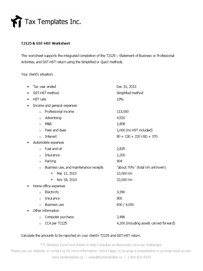 T2125 and GST-HST Worksheet | Politics Of Canada | Taxes
