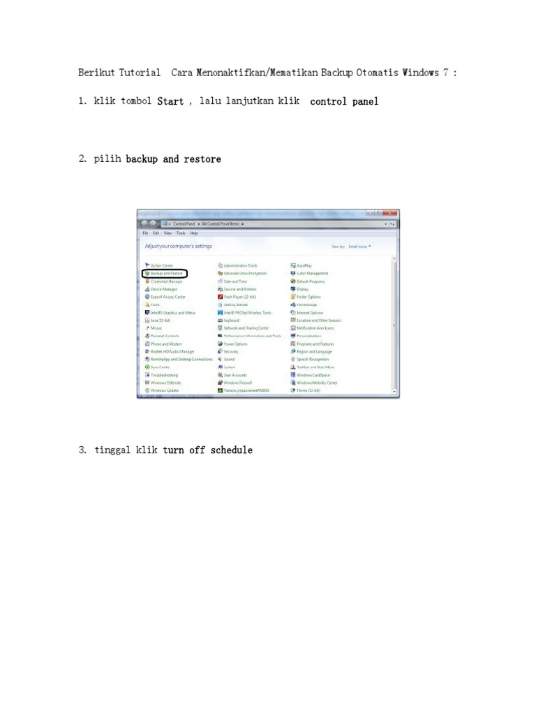 Nonaktifkan Backup Otomatis Win7 | PDF