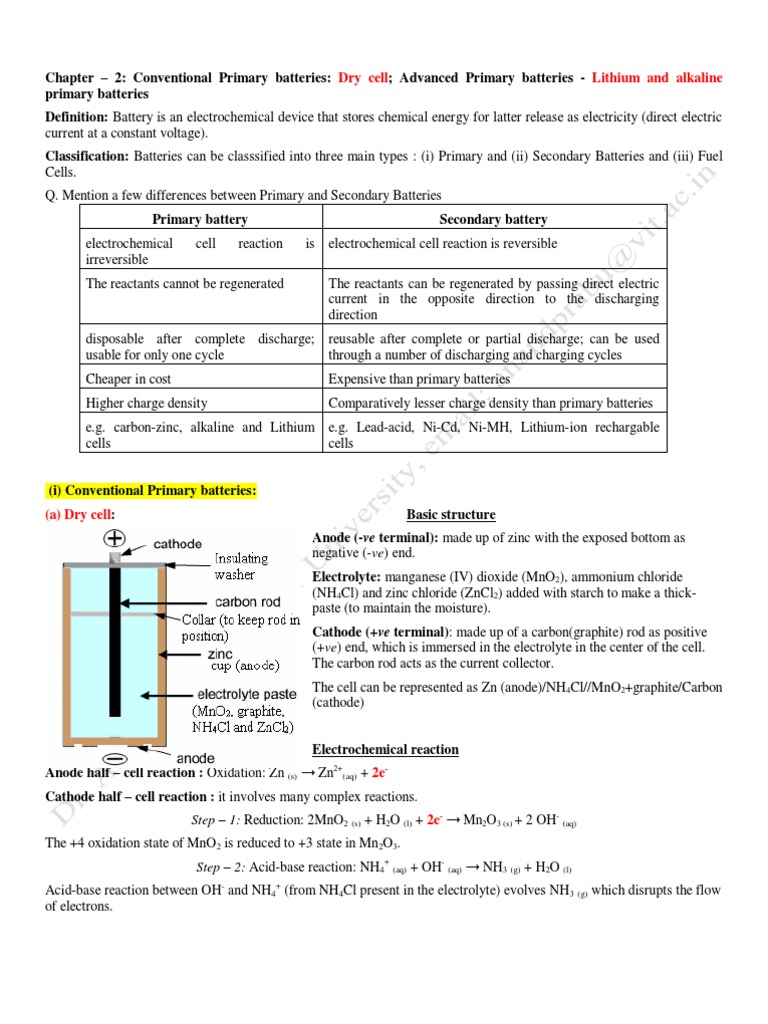 Types and Characteristics of Dry Cells | PDF | Rechargeable Battery ...