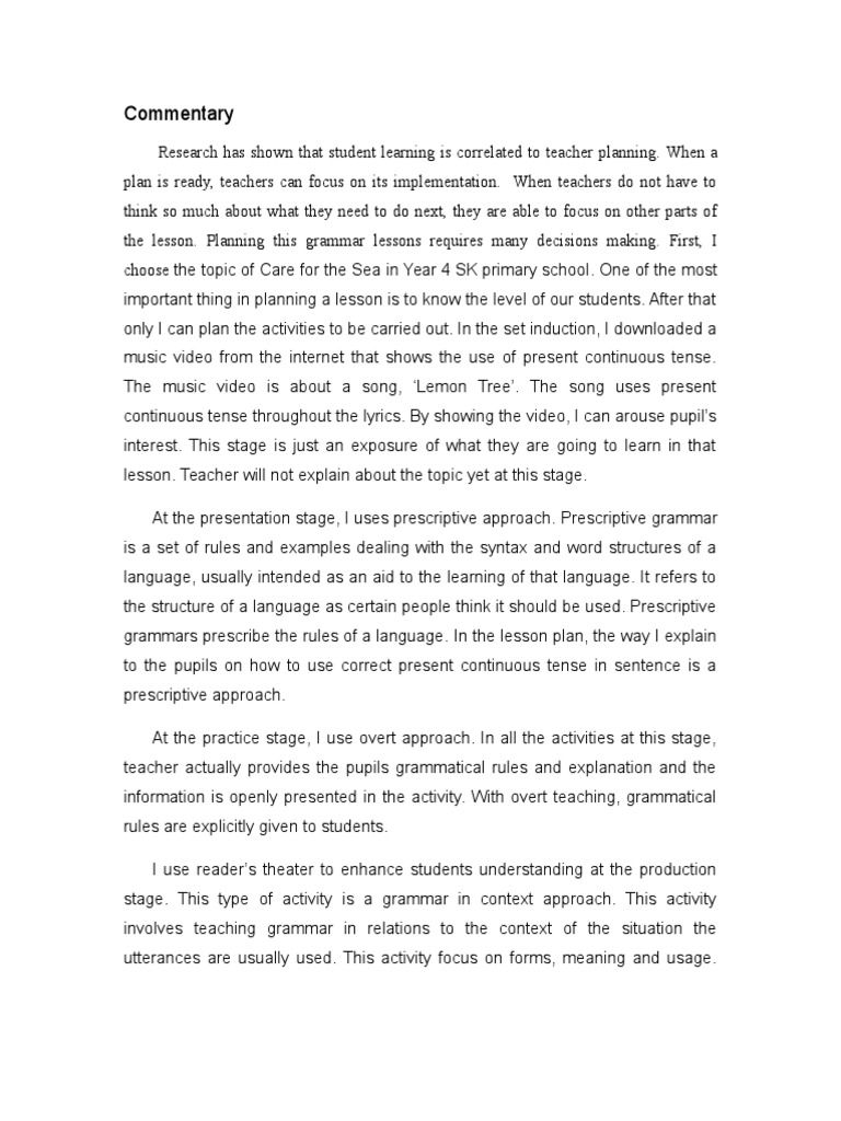 Commentary For Lesson Plan | PDF | Lesson Plan | Semiotics