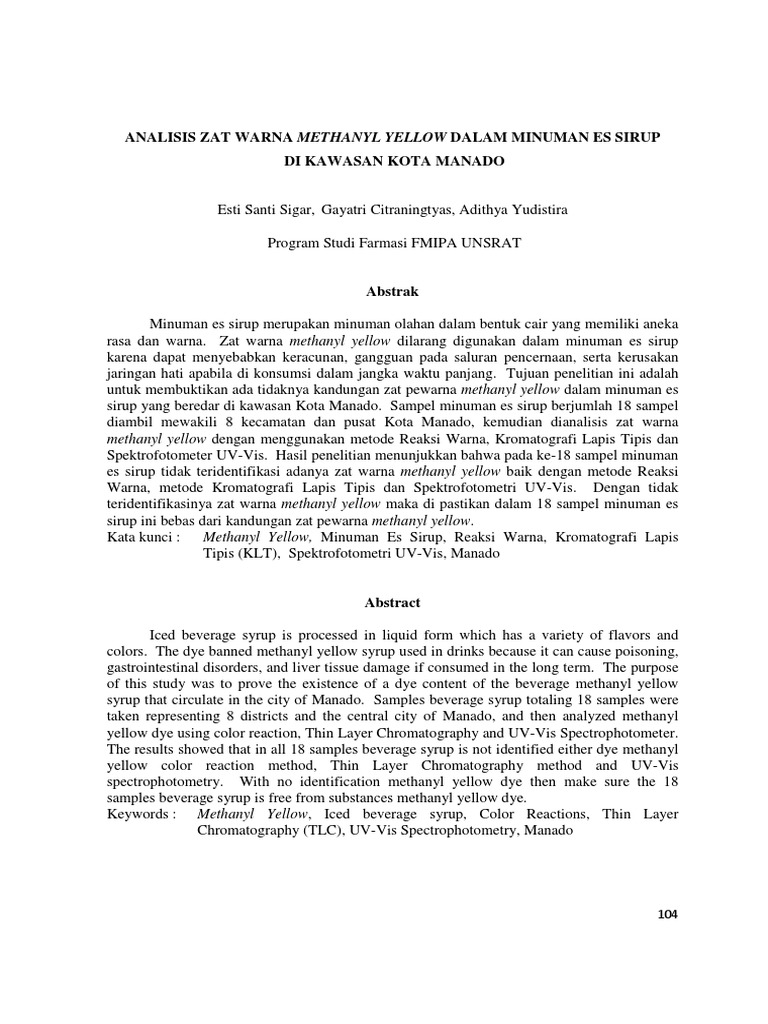 Analisis Zat Warna Methanyl Yellow Dalam Minuman Es Sirup | PDF