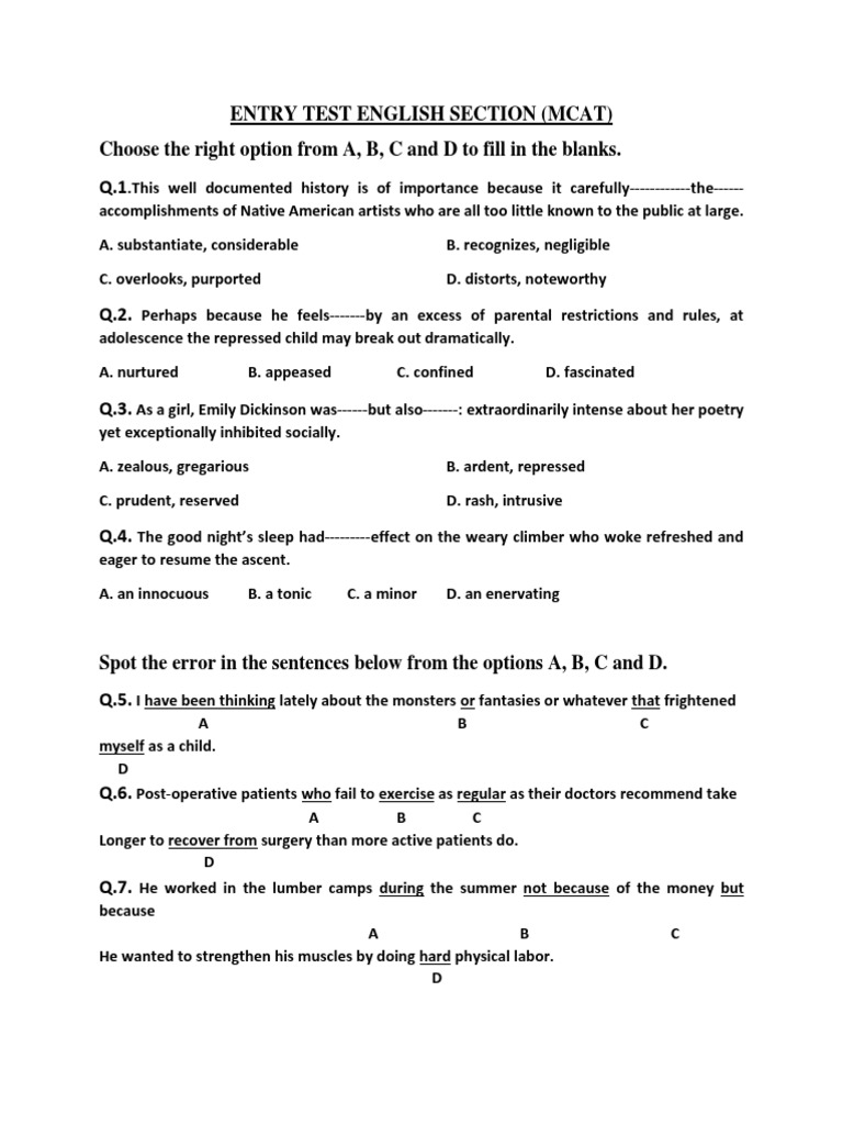 Entry Test English Section | PDF