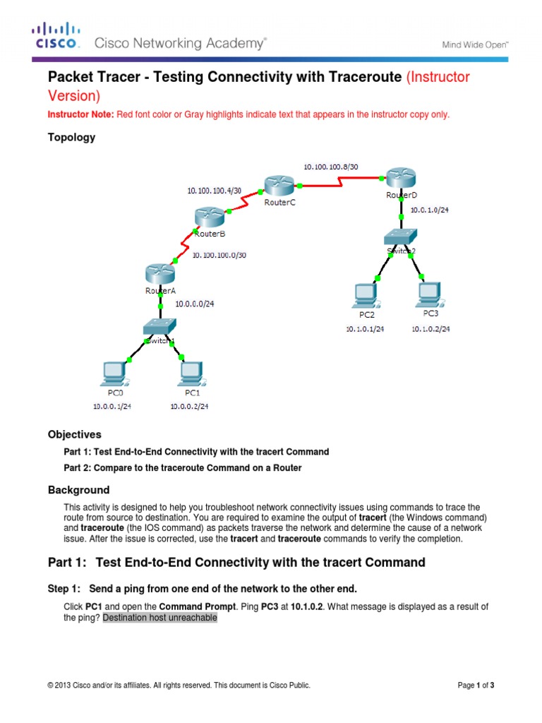 11.3.2.2 Packet Tracer - Test Connectivity With Traceroute Instructions ...