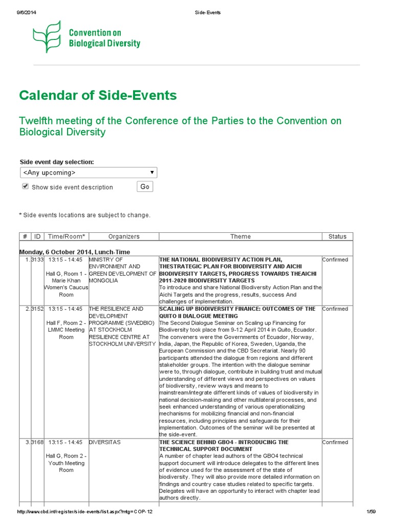 Side Events | PDF | Global Environment Facility | Conservation Biology
