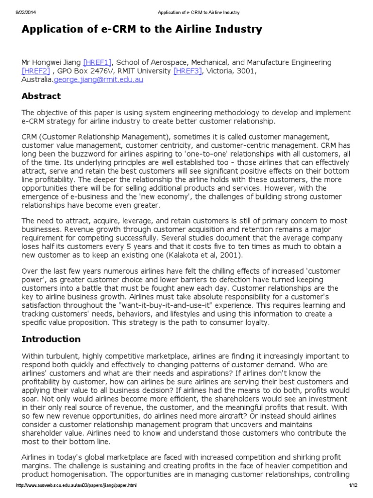 CRM in Airline | PDF | Customer Relationship Management | Strategic ...