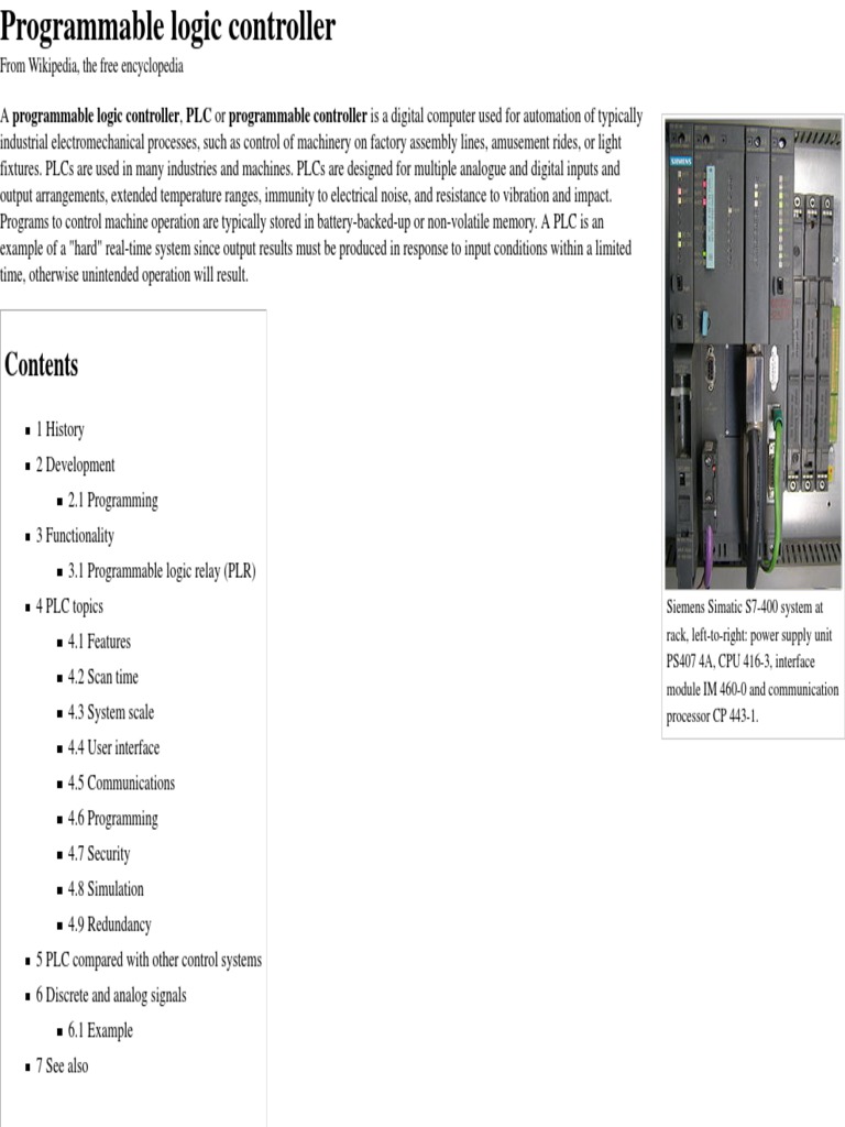 Programmable Logic Controller - Wikipedia, The Free Encyclopedia | PDF ...