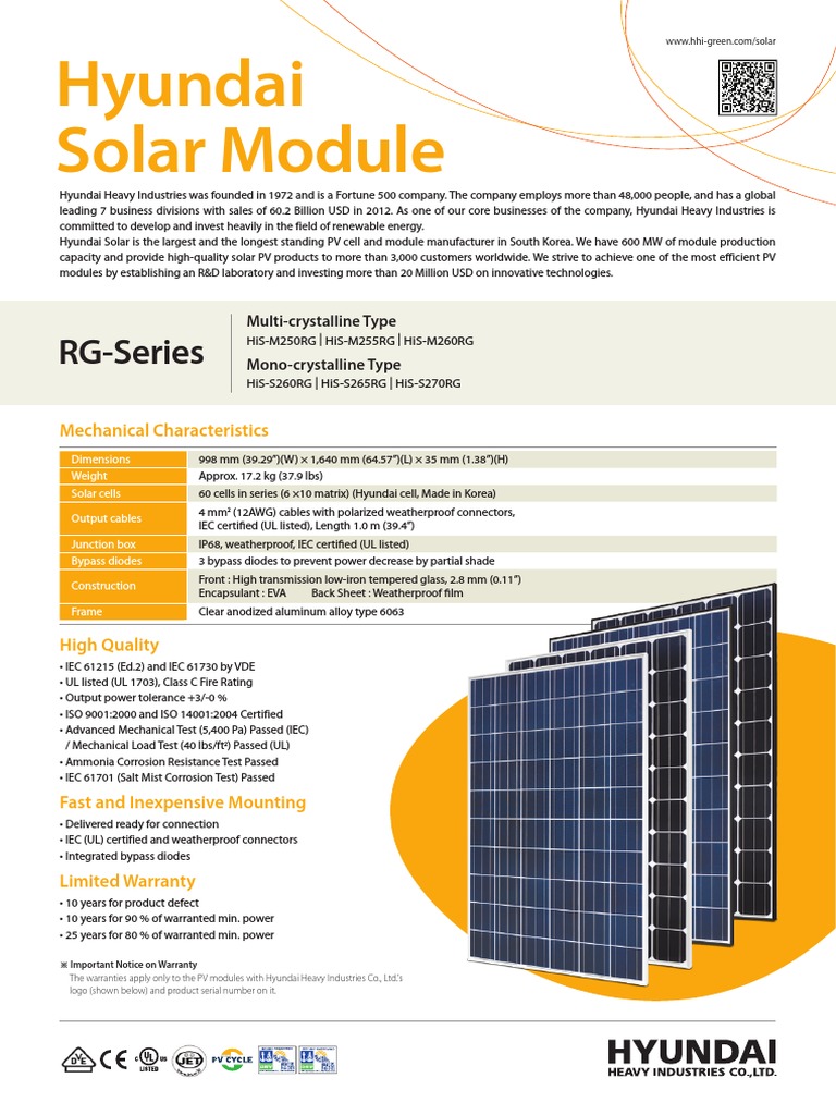 Hyundai Solar Module: Technical Specifications and Performance Data for ...