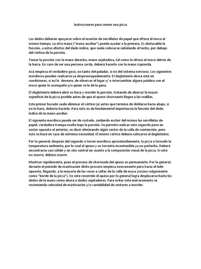 Instrucciones para Comer Una Pizza | PDF