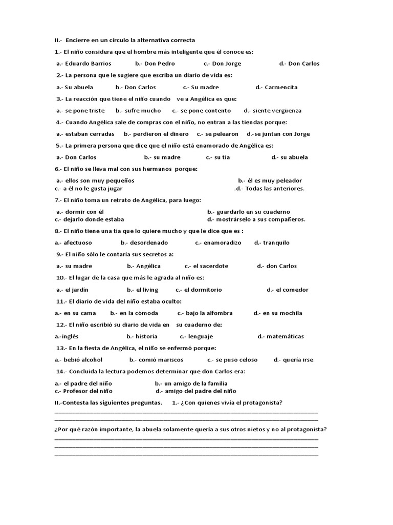 Prueba sobre "El niño que enloqueció de amor" | PDF | Ocio