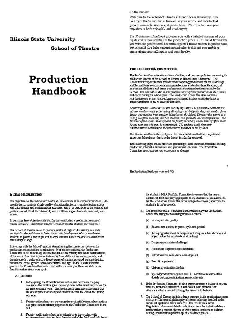 Production Handbook: Illinois State University School of Theatre | PDF ...