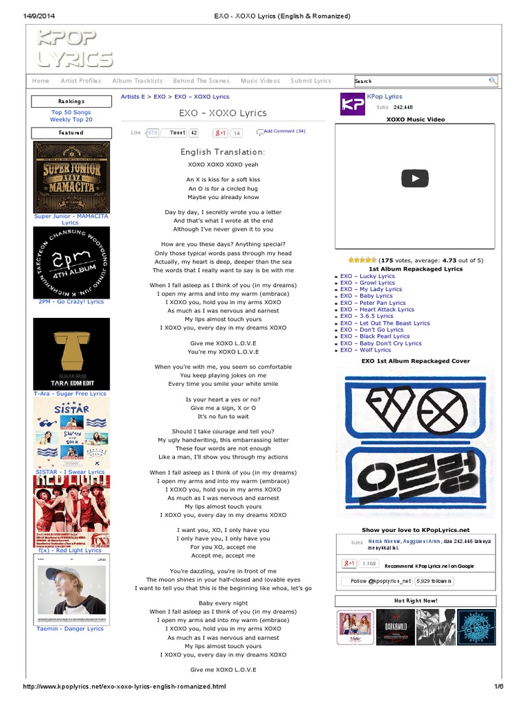 EXO - XOXO Lyrics (English & Romanized) | PDF | Popular Music | Pop Music